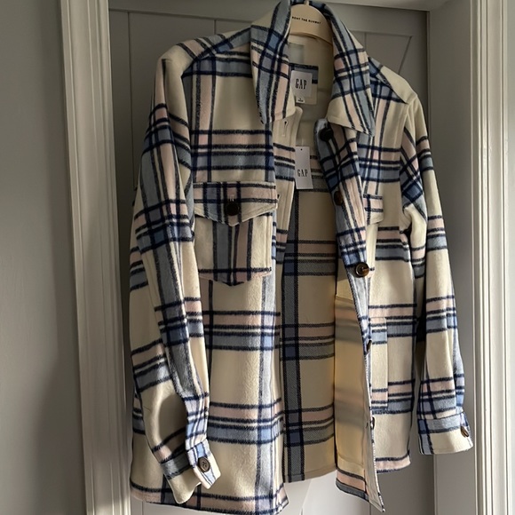 GAP | Jackets & Coats | Gap White Pink And Blue Shacket | Poshmark